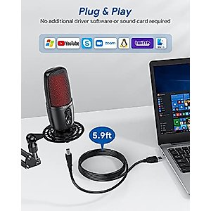 TECURS USB Microphone Condenser, PC Microphone Kit for Computer, Streaming Mic with Adjustable Boom Arm, Gaming,Microphone for Podcast, Twitch, YouTube, PS4, PS5