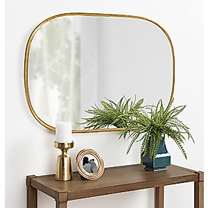 Kate and Laurel Caskill Decorative Mid-Century Modern Rounded Edged Rectangular Frame Wall Mirror in Gold Leaf, 24x35.5 Inches
