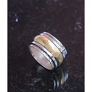 Spinner Two Tone Ring,925 Sterling Silver Spinner Ring, Handmade Thumb Spinner Ring,Boho Silver Spinner Ring (10)