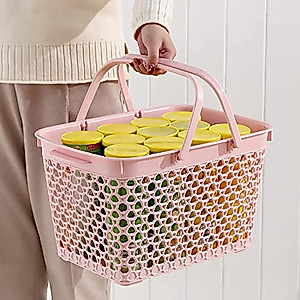 Anyoifax 2 Pack Portable Shower Caddy Tote, Plastic Storage Basket with Handle Bath Organizer Bin for Bathroom, Pantry, Kitchen, College Dorm, Set of 2, Blue & Pink