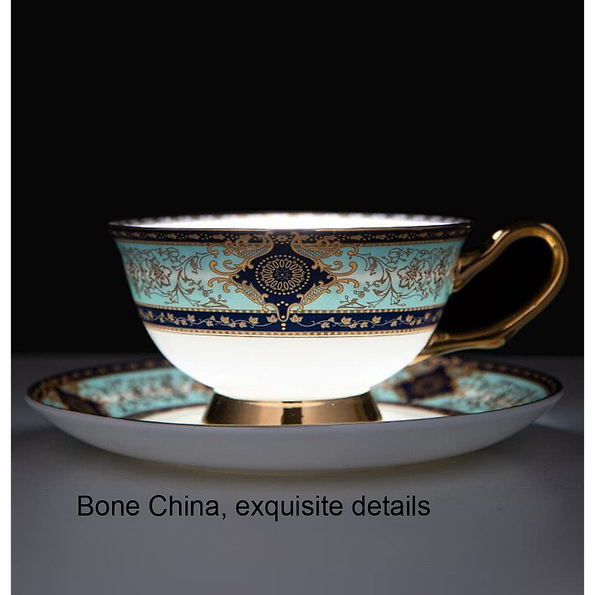 YBK Tech Euro Style Bone China Cup& Saucer Set, Ceramic Tea Coffee Cup for Home Kitchen Wedding (Royal Pattern- Sky Blue)