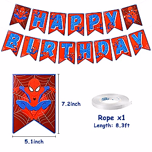AccontOche Spider Superhero Happy Birthday Banner Bunting, Reusable Swallowtail Flag High Chair Banner Hanging Decor for Nursery, Superhero Theme Birthday Party Decorations Supplies for Baby Kids Boys