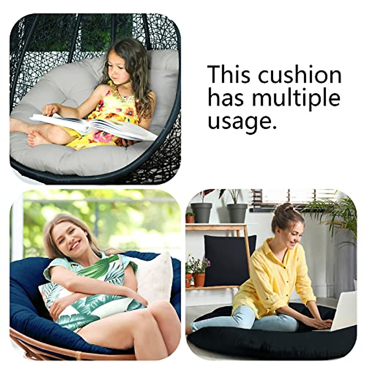 Bextile Papasan Chair Cushion Only, Thickened Round Papasan Chair Cushion, Leisure Papasan Seat Cushion with Square Pillow (Black)