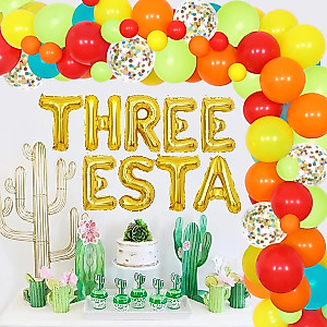 Fangleland Mexican Fiesta 3rd Birthday Decorations Three Esta Balloon Garland Kit for Taco 3rd Birthday Cinco De Mayo Cactus Theme Party Supplies