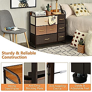 Giantex 7 Drawer Dresser Storage Tower with Fold-able Fabric Drawers, Steel Frame & Wooden Top Vertical Organizer Unit for Closets, Nursery, Bedroom Utility Dresser Chest (31.5 x 11.5 x 31 inch)