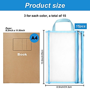 15 Pack Mesh Zipper Pouch Bags,Double-Layer Puzzle Building Block Storage,Colored Nylon Zippered Blocks Bags,Lego Storage Bag, A4 Zipper Lego Puzzle blocks Pouch with Handle for Office Games