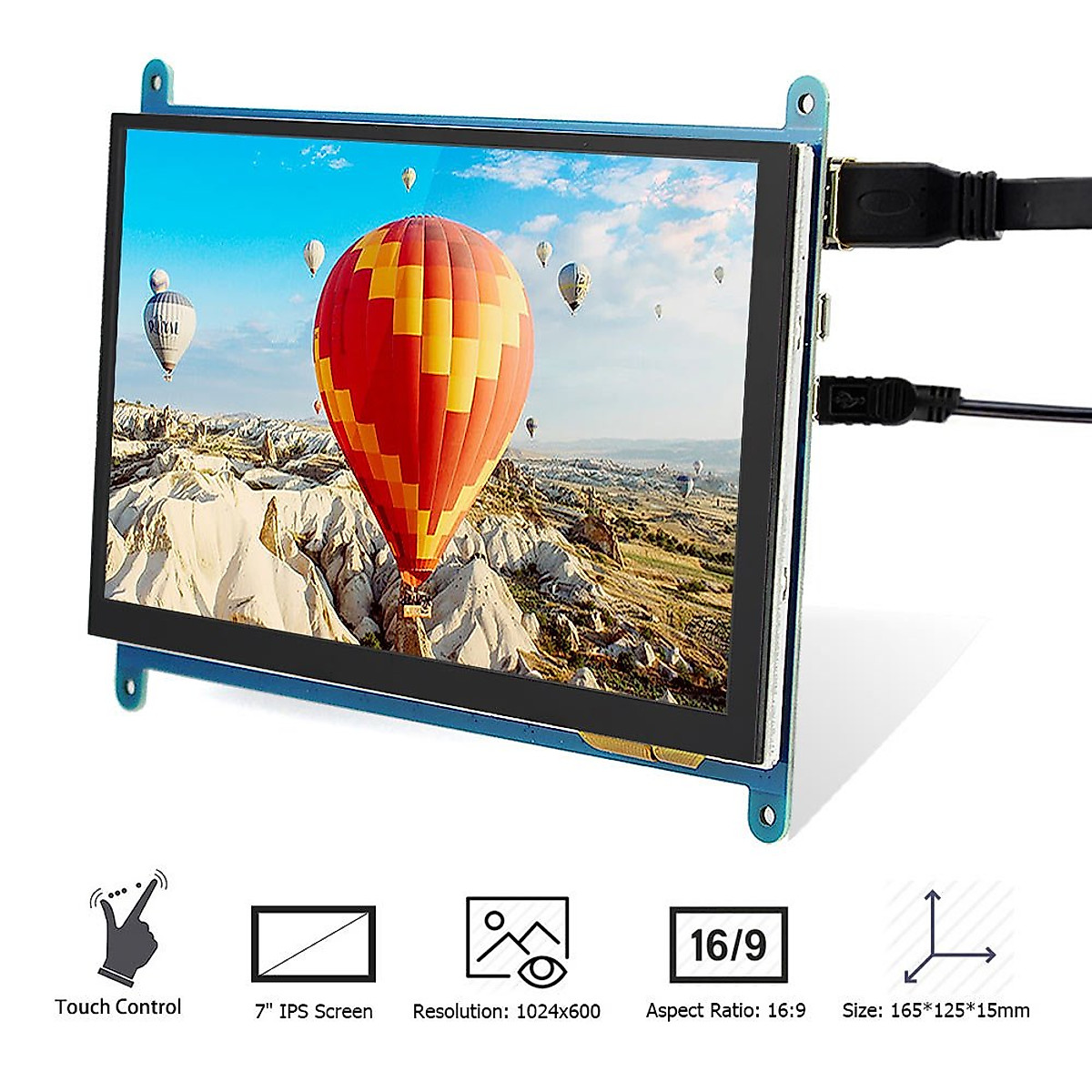 ELECROW 7 Inch Touch Screen Monitor for Raspberry Pi Screen 1024x600 IPS LCD Mini Monitor for Raspberry Pi 5 4 3 400 Windows 11/10/8/7 Driver Free
