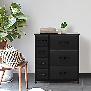 AZL1 Life Concept Vertical Dresser Storage Tower, Steel Frame, Wood Top, Easy Pull Fabric Bins-Organizer Unit for Bedroom, Hallway, Entryway, Closets-7 Drawers, Black