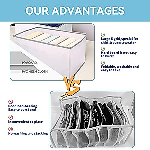 2 Pack Wardrobe Clothes Organizer, 5-7 Grids Clothes Organizer with Support Plate, Foldable Washable Clothes Drawer Organizer and Clothes Organizer for Sweaters, Shirts, Skirts, Shorts (6 Grids)