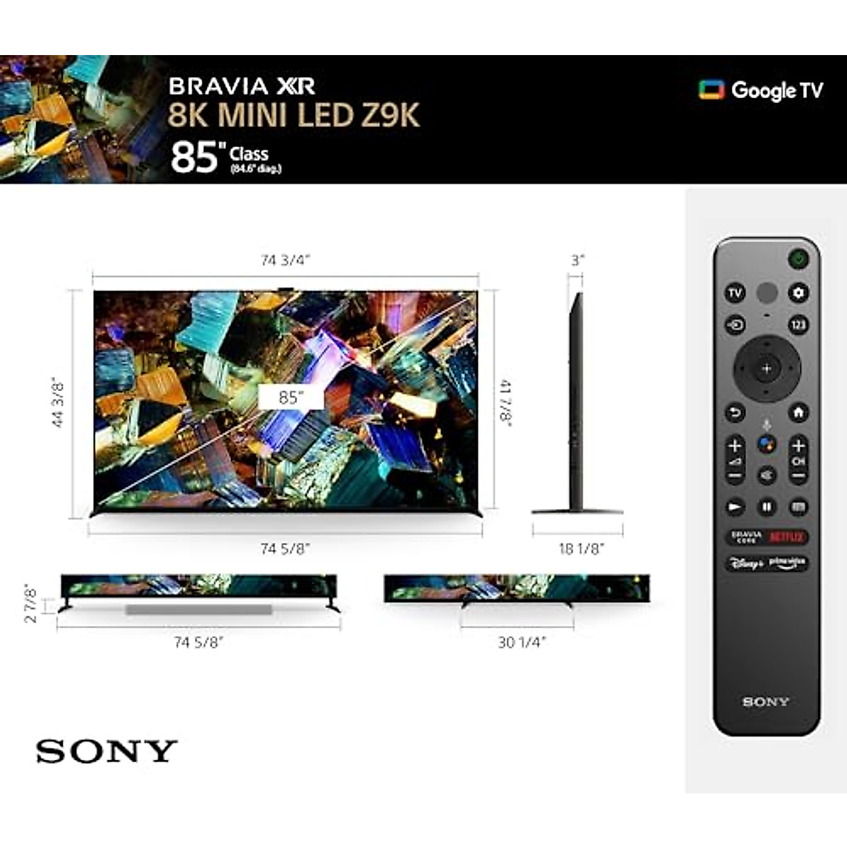 Sony 85 Inch 8K Ultra HD TV Z9K Series: BRAVIA XR 8K Mini LED Smart Google TV with Dolby Vision HDR and Exclusive Features for The Playstation® 5 XR85Z9K- Latest Model,Black