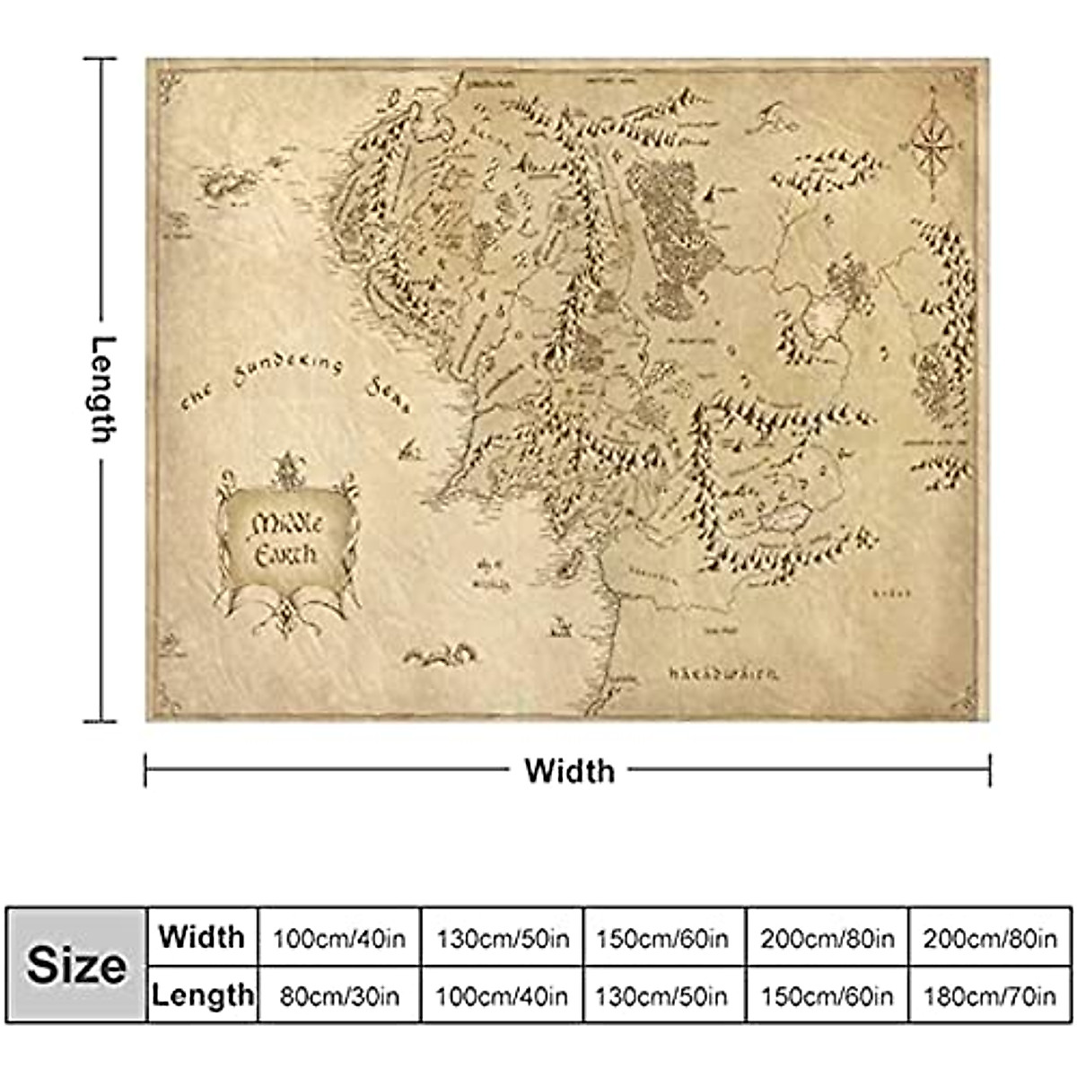 Blanket Middle Earth Map Blankets and Throws Premium Fleece Super Soft Throw Blanket Cozy Bed Blanket Couch Decorative for Home Bedding Living Room (Black, 50 * 40)