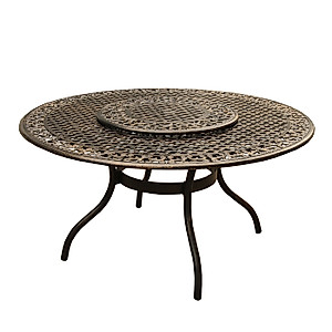 Oakland Living Rose Ornate Traditional Outdoor Mesh Lattice Aluminum 59 inch Bronze Round Dining Set with Lazy Susan and Six Chairs