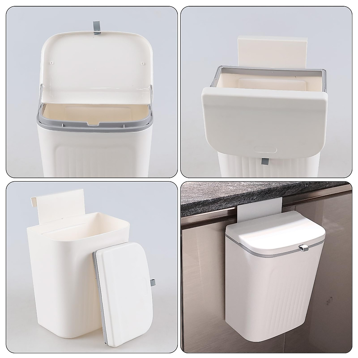 EudokkyNA 12 Liter Plastic Hanging Wall-Mounted Garbage Can, White