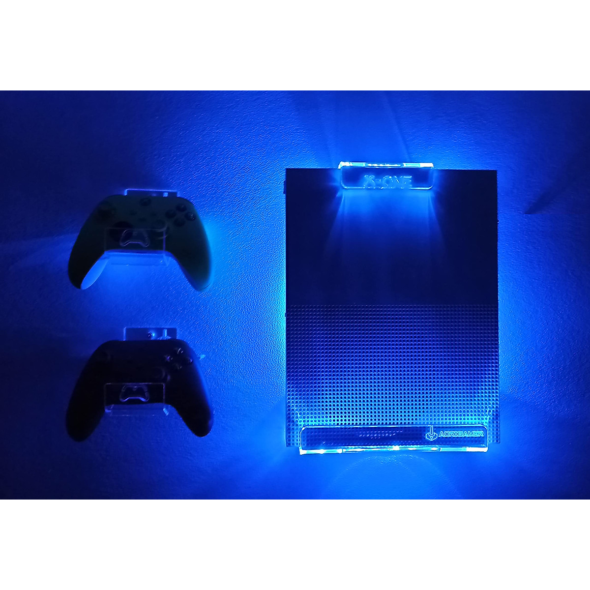 WALL MOUNT FOR XBOX ONE WITH MULTICOLOR LED LIGHTING KIT + 2 CONTROL MOUNT (one S or X)