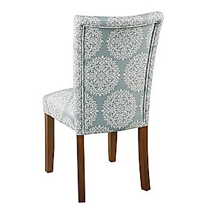 HomePop Parsons Classic Upholstered Accent Dining Chair,Set of 2, Blue and Cream Medallion