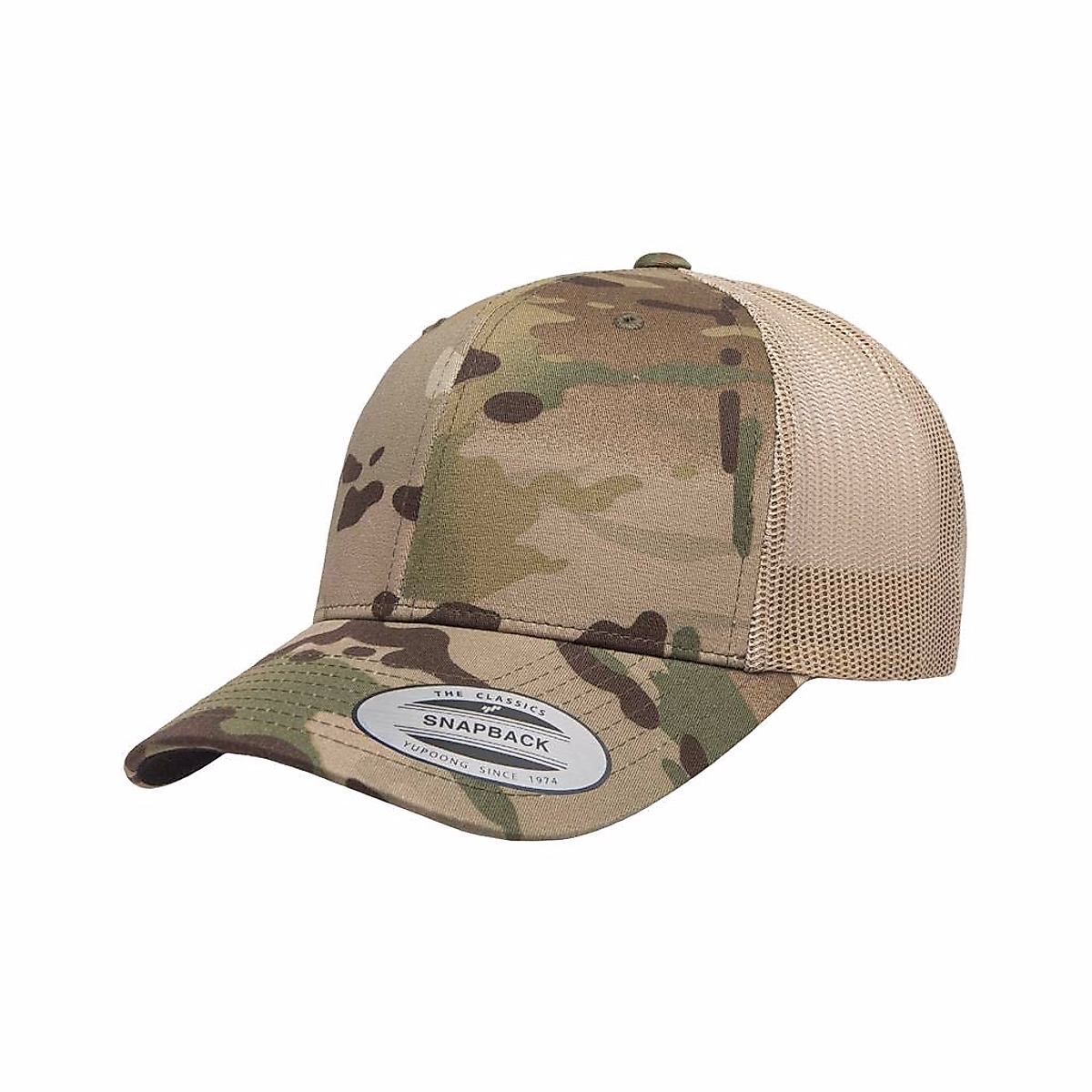 Yupoong 6606 Curved Bill Trucker Mesh Snapback Hat with NoSweat Hat Liner (Multicam Khaki, 1)