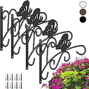 Amagabeli 4 Pack Hanging Plants Bracket 11" Planter Hooks Hanger Flower Pot Bird Feeder Wind Chimes Lanterns Patio Lawn Garden for Outdoor Indoor Wall Fence Screw Mount Against Door Arm Black BG156