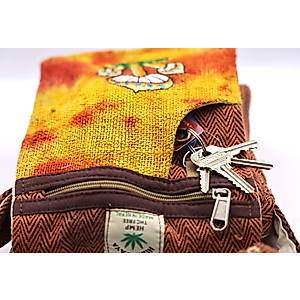 Himalaya Handmade Unique design Mushroom Embroidery Hemp Hobo Passport crossbody bag Festival Travel Bag 100% Himalaya Hemp FAIR TRADE Orange