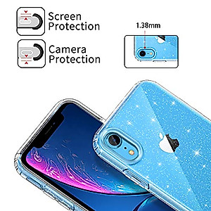 Lamcase for iPhone XR Case, Crystal Clear Bling Sparkly Glitter Shiny Soft Flexible TPU Slim Fit Drop Protection Rugged Shockproof Cover Case for Apple iPhone XR 6.1 inch (2018), Clear Glitter