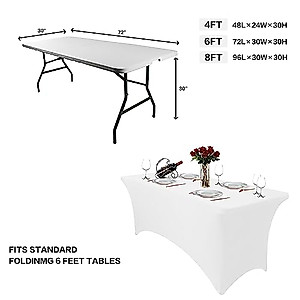 IOFRYION 2 Pack 6FT Table Cloth for Rectangular Tablecloth White Stretch Fitted Table Cover Spandex Tablecloths Table Protector for Event, Cocktail, Wedding, Banquet or Parties