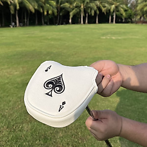 Barudan Golf Poker Ace White Mallet Putter Cover Headcover Magnetic Club Protector fits for Odyssey 2ball Style Putters,Synthetic Leather Putter Headcover for Mallet, RH LH