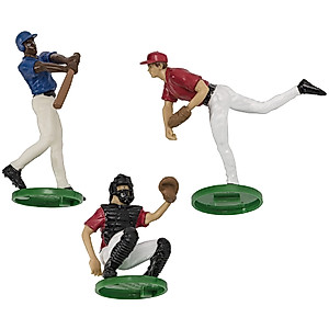 DecoSet® Batter Up 3 Piece Decorations Set, Cake and Cupcake Toppers for Baseball Themed Birthdays, Celebrations, and Parties, Food Safe, Re-usable, Red, Blue