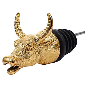 Cabilock Bull Wine Pourer Bull Bottle Stopper and Pourer Animal Head Wine Aerators Liquor Pour Spout Golden for Olive Oil Champagne Beer Wine Dispenser