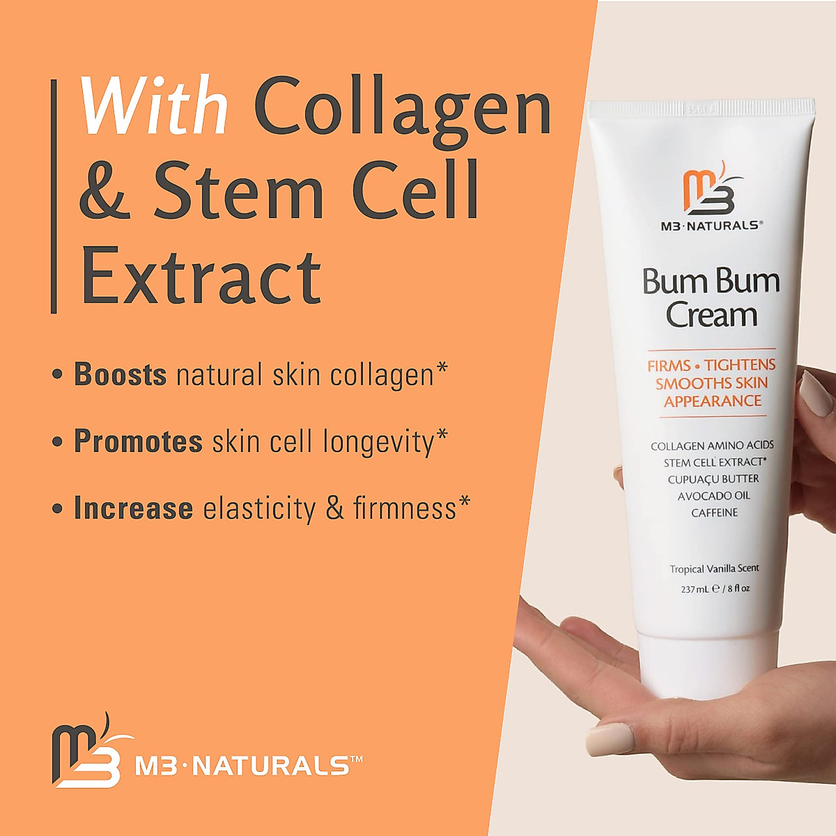 Bum Bum Cream with Lemon Vanilla Scent 2-in-1 Skin Care Cellulite Cream and Massage Lotion - Non-Greasy Skin Tightening Cream for Firm Butt, Belly & Thighs with Cupuaçu Collagen and Caffeine - 8 Fl Oz