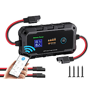 20A 12V/24V MPPT Wireless Solar Charge Controller, Bateria Power Intelligent Solar Panel Regulator 20 Amp BT App Function for 12/24 Volt LiFePO4, Gel, AGM, FLD, SLD, Li Battery (Sunrock 20Pro)