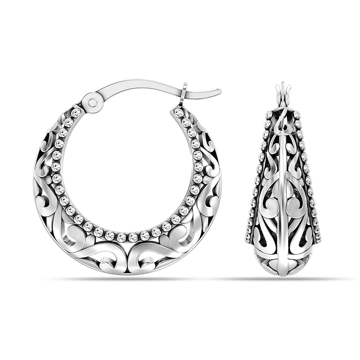 925 Sterling Silver Hoop Earrings | 925 Silver Filigree Hoops Earring | Small Round Hoops for Women - 20mm