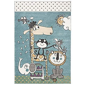 SAFAVIEH Carousel Kids Collection 5'3" x 7'6" Ivory/Blue CRK185A Animal Nursery Playroom Area Rug