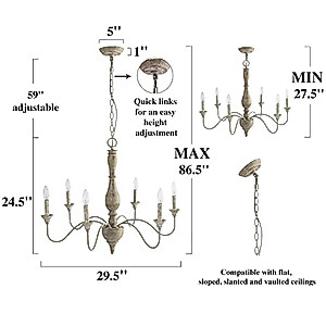 LNC French Country Chandeliers Wood 6 Lights Rust Arms for Dining, Bedroom, Living Room and Bathroom, Brown