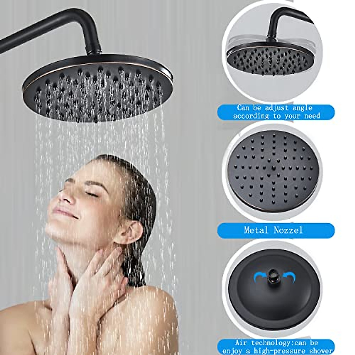Senlesen Outdoor Shower Fixture Combo Set Oil Rubbed Bronze 8 Rainfall Shower Head Wall Mount 2 Dual Function