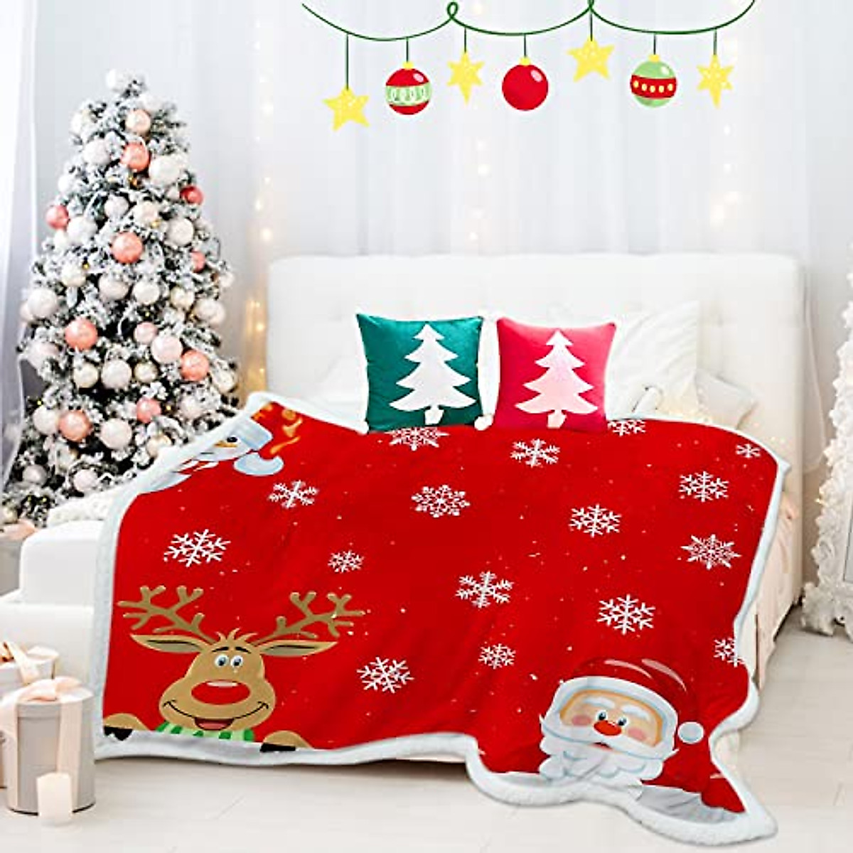 OHDS Christmas Blanket Fleece Sherpa Throw Blanket, Soft Cozy Warm Fuzzy Holiday Blanket, Plush Fluffy Christmas Throw Blanket for Couch Bed, 50" X 60"