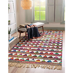 Unique Loom Chindi Trellis Collection Modern, Geometric, Bright Colors, Southwestern Area Rug (9' 0 x 12' 0 Rectangular, Multi/Ivory)
