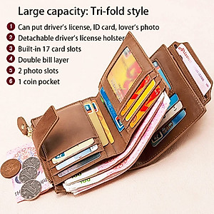 LIOONS Wallet Women's Leather Wallet Large Capacity Short Style Coin Purses Simple Retro Coins Pocket Unisex 17 Card Slots Tear-Resistant
