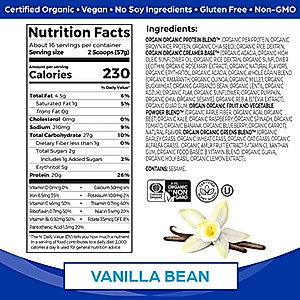 Vegan Protein Meal Replacement Powder by Orgain - 20g of Protein, Certified Organic and Plant Based, No Gluten, Soy or Dairy, Non-GMO, Vanilla Bean, 2.01lb (Packaging May Vary)