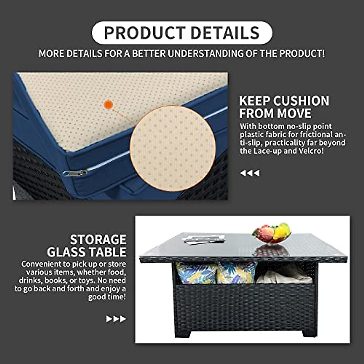 9 Pieces Patio Furniture Sectional Sofa Outdoor Wicker Furniture Couch Set with Blue Non-Slip Cushions Furniture Cover Black PE Rattan