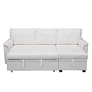 Naomi Home Laura Sectional Sleeper Sofa with Pull Out Bed, Reversible Sleeper Sectional Sofa Bed, Best Sleeper Sofa Couch with 168L Storage, L-Shape Pull Out Couch Bed Sleeper Sofa – Velvet/White