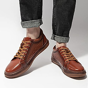 Arkbird Men's Fashion Casual Sneaker Shoes - Embossed Yellow Brown Leather Comfortable Daily Walking Shoe for Men