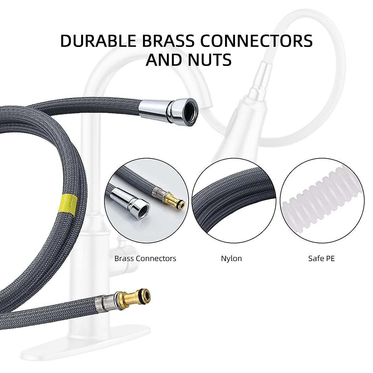 Pulldown Replacement Hose Kit Replacement Hose Parts for Moen Kitchen Faucets 150259 &187108 Spray hose Strong Nylon Finish- Sized Right at 68" Inches