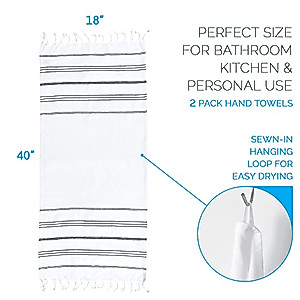 Blutao River Black and White Hand Towels Bathroom & Kitchen with Tassels - Decorative Turkish Style Farmhouse Hand Towels Bathroom - 18x40 Set of 2 Bathroom Hand Towels Decorative Set