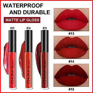 AMY'S DIARY 3Pcs Dark Red Matte 24 hour Liquid Lipstick Sets,Matte Lip Stain Long Lasting 24 Smudge Waterproof Lip Gloss Gift Makeup Set Lipstick for Women Lippies (06)