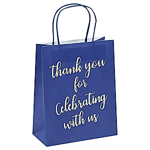 Sparkle and Bash Medium Thank You Gift Bags with 24 White Tissue Paper Sheets (Navy Blue, 24 Pack)