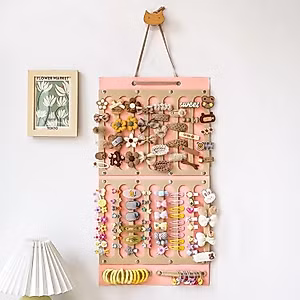 Agirlvct Hair Clips Organizer,Hair Claw Clips Bows Holder,Hedband Hairband Barrettes Hair Ties Jaw Clips Hair Accessory Hanger Display Wall Hanging for Girl Women Bedroom School Nursery Decors (Pink)