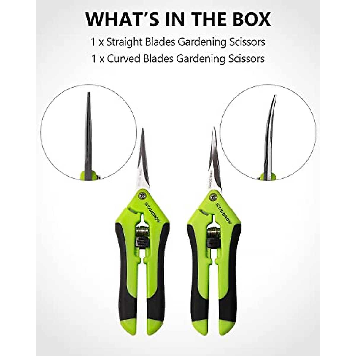 STAYGROW 2pcs 6.5" Pruning Shears for Gardening, Ultra Sharp Garden Scissors for Precise Cuts, Stainless Steel Bonsai Clippers with Spring Loaded, 6.5 Inch Garden Shears (1pc Straight & 1pc Curved)