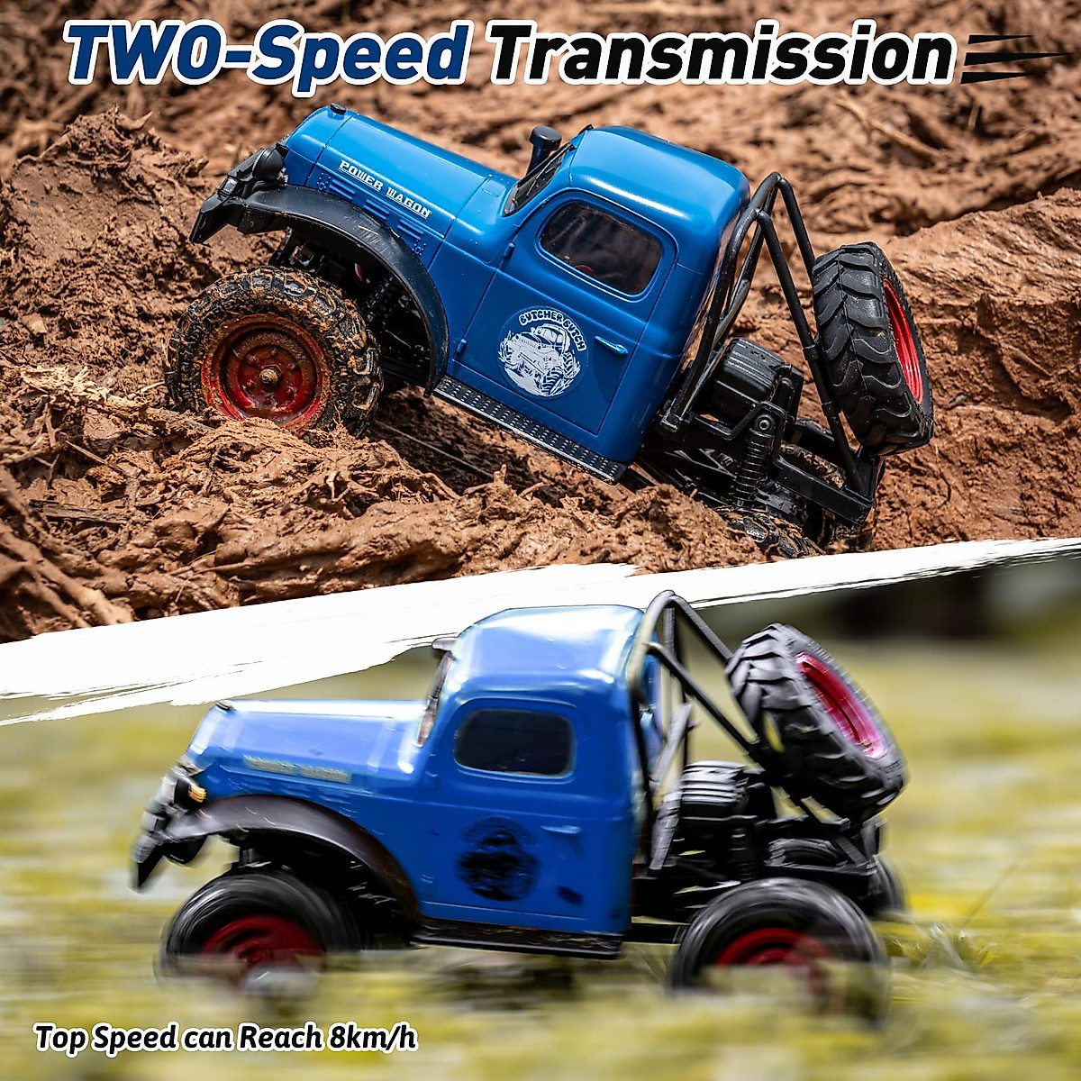 BEEZRC FMS RC Crwaler 1/24 Scale FCX24 Power Wagon RTR 4WD 2.4GHz 3CH Offroad RC Car Model Vehicle Hobby Grade Remote Control Car(Blue)