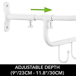 mDesign Metal Wall Mount Equipment Storage Rack and Organizer for Garage Organization; 10 Heavy Duty Accessory Hooks, Overhead Storage Space; Holds Sports Equipment; Garden and Lawn Tools - White