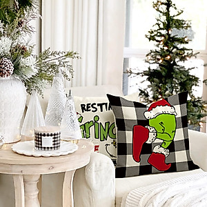 HIMATAID Christmas Pillow Covers 18x18 Set of 4 for Grinchmas Christmas Decorations Christmas Pillows Xmas Farmhouse Decor Throw Pillow Covers for Porch Decor,Couch,Bed