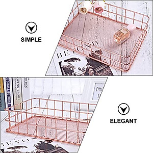 Alipis 2Pcs Guest Towel Napkin Holder, Metal Wire Organizer Tray Paper Napkins Storage Basket Small Container Tray for Bathroom, Kitchen, Dining Table (Rose Gold)